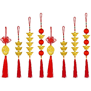LUOZZY 8 Pcs Chinese New Year Gold Ingot Pendnats Spring Festival Bonsai Hanging Decoration, Mixed Style