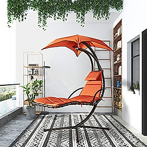 Hanging Chaise Lounge Chair Canopy Floating Chaise Lounger Swing Hammock Chair, for Patio, Garden, Deck and Poolside