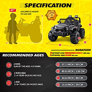Blitzshark 24V MAX Ride-on Truck 2 Seater 4WD Kids Electric Vehicle 4x4 XXL Battery Powered Car, with 480W Ultra Powerful Motor, 7AH Battery, Remote Control, Full-Metal Suspension& DIY Sticker, Black
