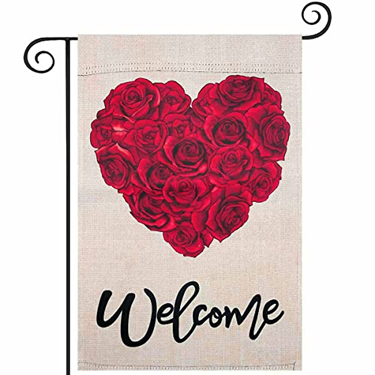 Welcome Valentines Day Garden Flag, hogardeck 12.5x18 Inch Vertical Double Sided Rose Heart Yard Flag, Farmhouse Rustic Outdoor Valentines Day Decor