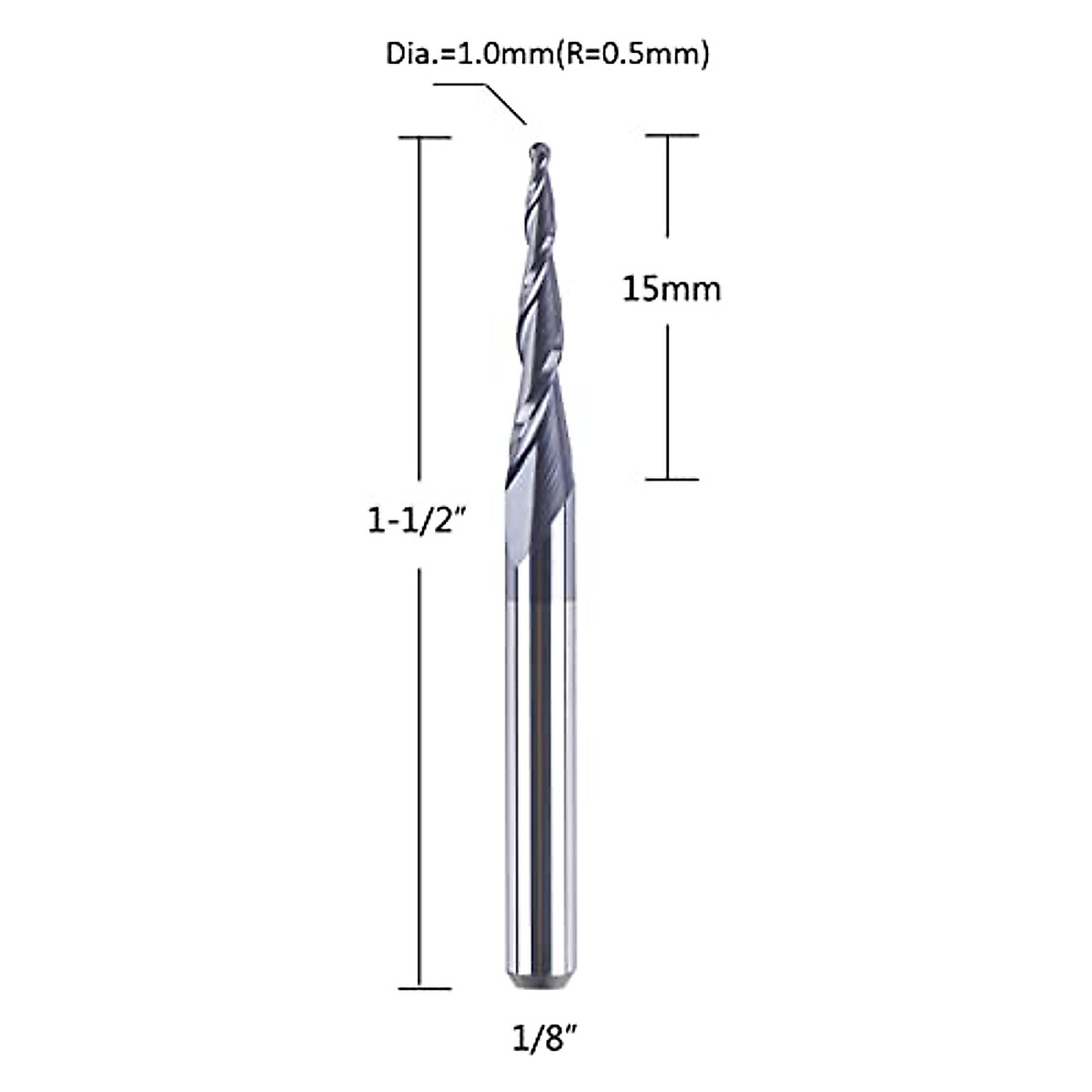 SpeTool 5Pc/Pack Tapered Cone 1/8 End Mills 0.5MM Cutting Radius(1.0mm Diameter) 3D Wood Engrave CNC Router Bits Tools