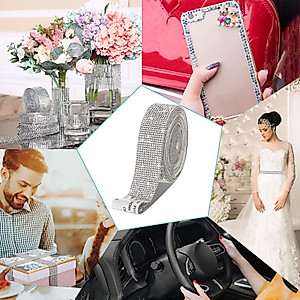 Self Adhesive Rhinestone Strips Diamond Bling Crystal Ribbon Sticker Wrap for Craft Jewel Tape Roll with 2 mm Rhinestones for DIY Car Phone Christmas Decoration (Silver,1.06 Inch x 3 Yards)