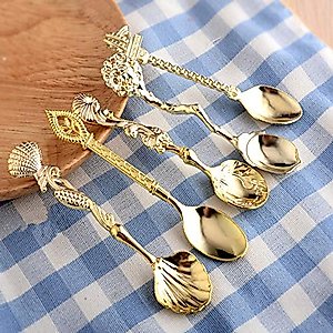 Falytemow Mini Spoons Gold Vintage Demitasse Scoop for Seasoning Coffee Tea Dessert Drink Mixing Milkshake Spoon Tableware Set of 5