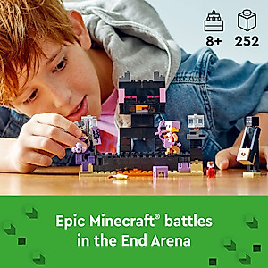 LEGO Minecraft The End Arena 21242, Player-vs-Player Battle Playset with Lava, Ender Dragon and Enderman Figures, Action Toys for Kids 8 Plus Years Old