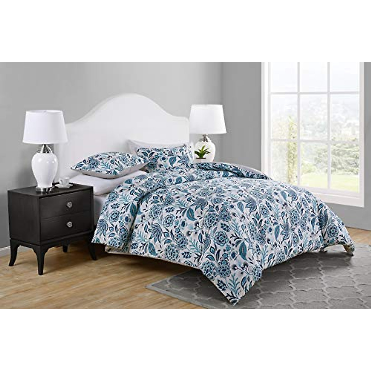 Tahari Home - Full Comforter Set, 3-Piece Bedding with Matching Shams, Stylish Home Decor (Val Blue, Full/Queen)