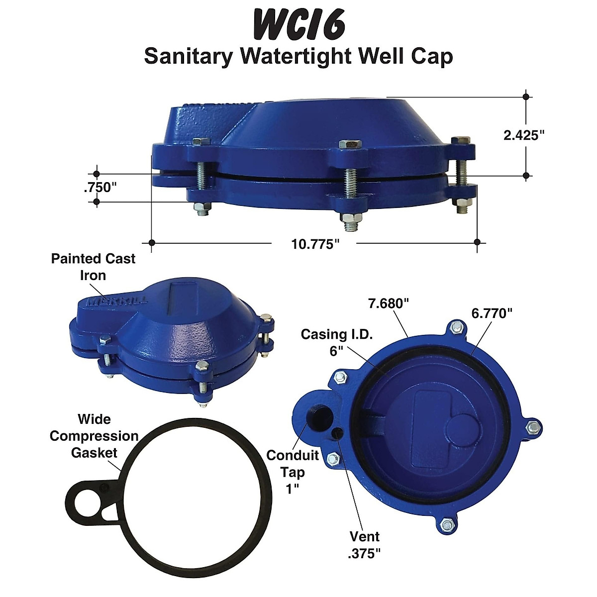 Merrill MFG WCI6 Water Tight Sanitary Well Cap, 6" Pitless