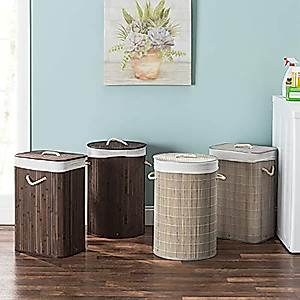 Home Basics Foldable Durable Bamboo Laundry Basket Hamper (Round, Grey)
