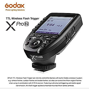 Godox Xpro-N TTL Wireless Flash Trigger Transmitter for Nikon, 1/8000s HSS, TTL-Convert-Manual Function, Large Screen, 5 Dedicated Group Buttons, 11 Customizable Functions with Cleaning Kit