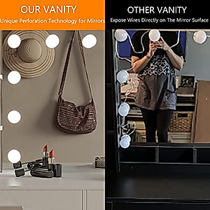 Furniouse Vanity Desk, Vanity Mirror with Lights, Makeup Table Set with Drawers, Vanity Set for Bedroom with 3 Lighting Modes Studio White