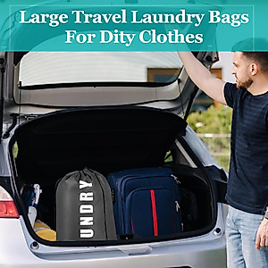 Prasacco 2 Packs Travel Laundry Bag, 21x35Inch Backpack Laundry Bag for College Heavy Duty Dirty Clothes Bag Machine Washable and Drawstring Closure Laundry Organizer for Camping (Gray Blue)