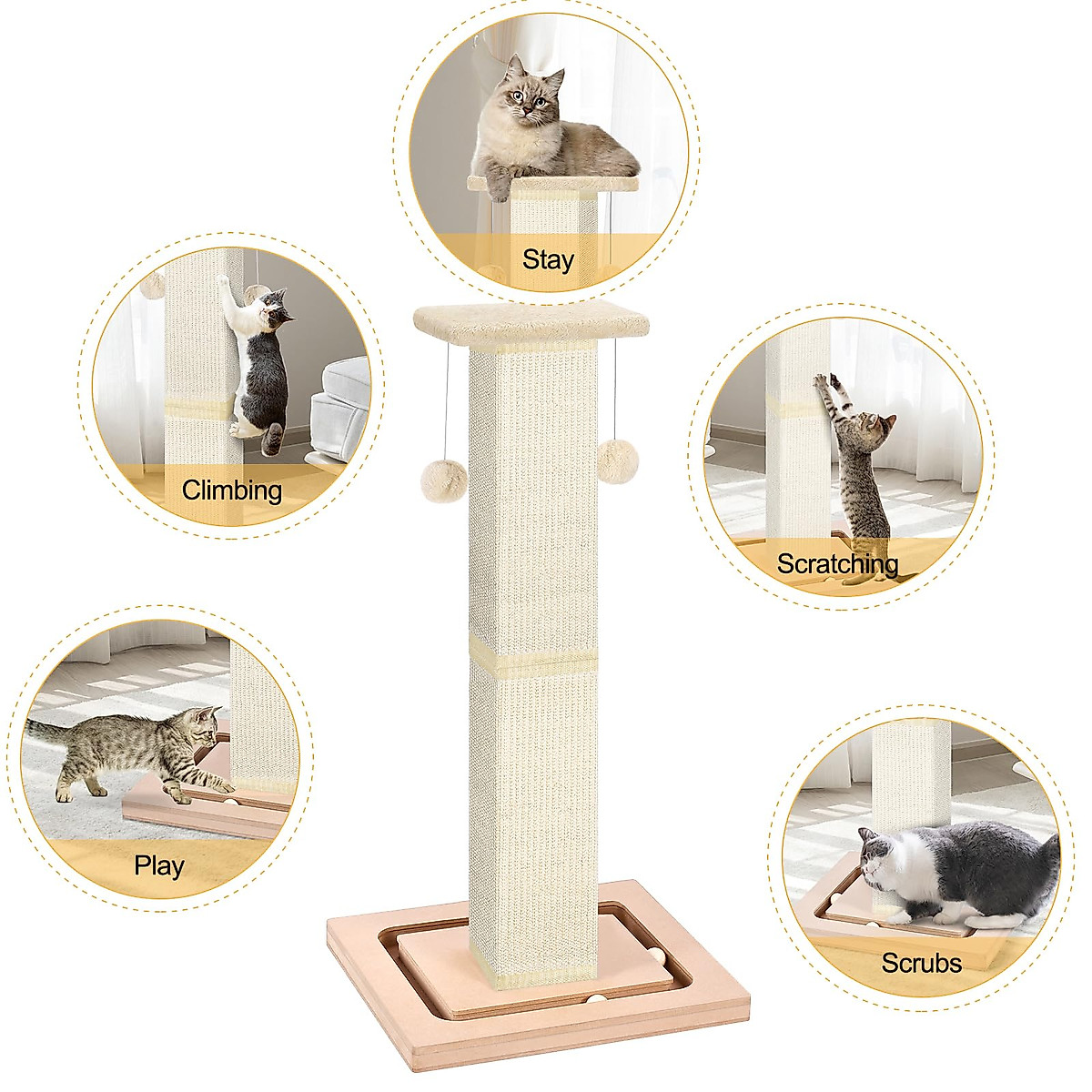 HelpCat Cat Scratching Post, 33" Tall Cat Scratching Post, Heavy Duty Cat Scratching Post with Ball Track and Hanging Ball, Scratching Posts for Indoor Cats Adults