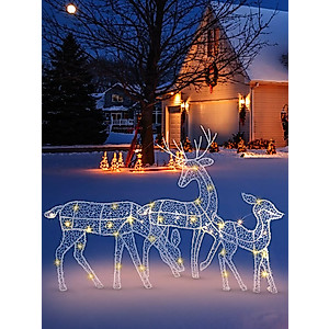 3pcs Christmas Reindeers Lighted Christmas Deer Family Set Light up Reindeer Yard Decorations Christmas Deer Family Set Christmas and Holiday Decoration for Yard