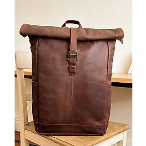 Gusti Backpack Leather-Bendik Rolltop Messenger bag Backpack Leather backpack Vintage city backpack Outdoor backpack Laptop bag Uni backpack Travelling bag Brown leather