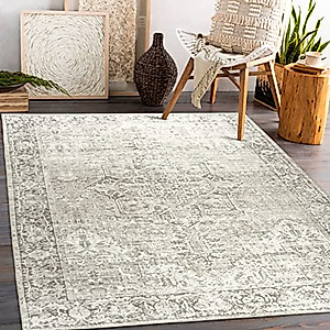 ReaLife Machine Washable Rug - Stain Resistant, Non-Shed - Eco-Friendly, Non-Slip, Family & Pet Friendly - Made from Premium Recycled Fibers - Vintage Distressed Traditional - Beige Ivory, 2'6" x 8'