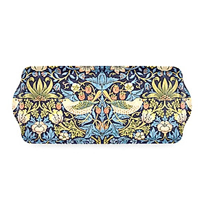 Pimpernel Morris & Co Strawberry Thief Blue Collection Sandwich Tray | Serving Platter | Crudité and Appetizer Tray for Indoor and Outdoor use, Made of Melamine, Measures 15.1" x 6.5", Dishwasher Safe