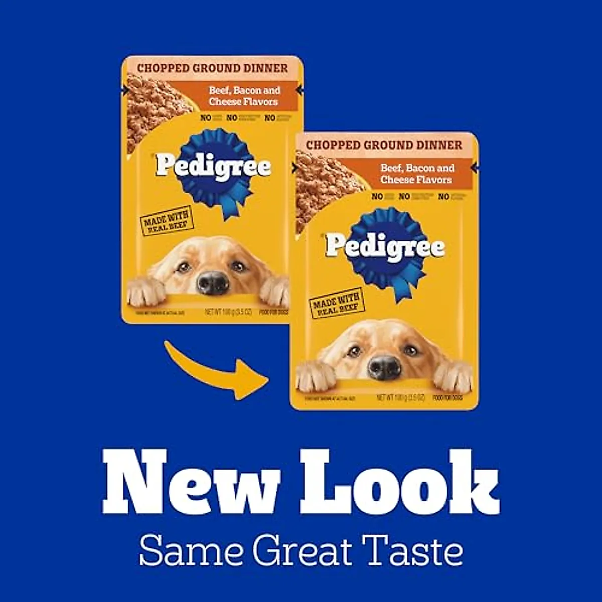 PEDIGREE CHOPPED GROUND DINNER Adult Soft Wet Dog Food, Beef, Bacon & Cheese Flavors, 3.5 oz Pouches, 16 Pack