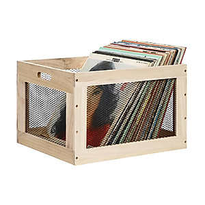MOOACE Vinyl Record Storage Crate,Multifunctional Storage Crate,Wooden Record Holder,for Storing Books, Toys, Magazines at Home - Log color