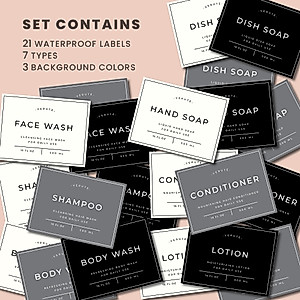 Verute 16oz Glass Soap Dispenser with Stainless Steel Pump, 21 Waterproof Labels, Non-Slip Protective Silicone Pad, Set of 2 for Bathroom & Kitchen (Amber Bottle/Black Pump)