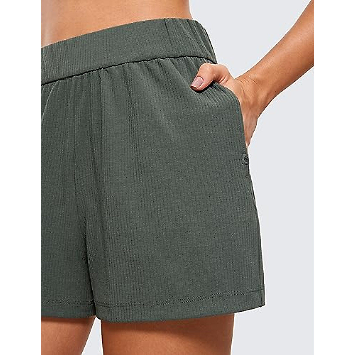 CRZ YOGA Comfy Ribbed Sweat Shorts for Women High Waisted Tencel Casual Lounge Jersey Shorts with Pockets Grey Sage Medium