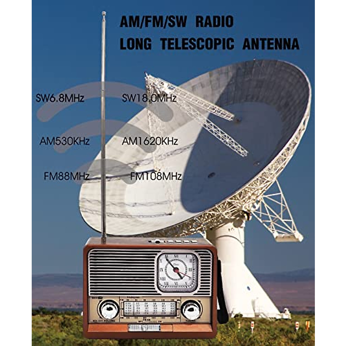 Videyas Portable Shortwave Retro Radio, AM FM Retro Radio, with Bluetooth Speaker, Best Reception, Rechargeable Battery, Torch, AUX TF USB Stick, Great for Outdoor Kitchen Gifts