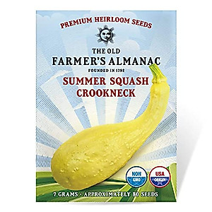 The Old Farmer's Almanac Heirloom Summer Squash Seeds (Yellow Crookneck) - Approx 70 Seeds - Non-GMO, Open Pollinated, USA Origin