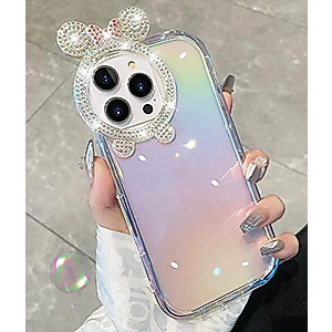 Threesee for iPhone 14 Pro Max Mickey Mouse Cartoon Case,Bling Glitter Diamond Cute Bow Soft TPU Women Girls Kids Protective Clear Phone Case for iPhone14 Pro Max 6.7 inch