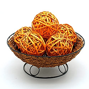 Qingbei Rina 6 PCS Wicker Rattan Balls,4 Inch Orange Decorative Balls,Large Rattan Balls,Spring Wicker Balls,Bowl Vase Fillers for Table Centerpieces,Home Wedding Holiday Decor Gifts