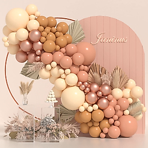 Janinus Boho Balloon Arch Dusty Rose Balloon Garland Kit 130Pcs Dusty Pink Blush Rose Gold Brown Nude Balloons Baby Shower Girl Balloons for Party Decorations Bachelorette Baby Shower Suppliers