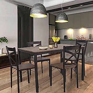 Dporticus 5 Piece Dining Table Set, Table and Chairs for 4 Industrial Style Dining Room & Kitchen,1 Table & 4 Chairs,Stainless Metal Frame