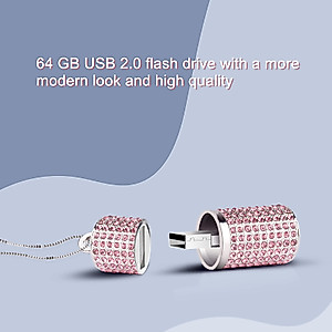 64GB Thumb Drive Jewelry USB 2.0 Cute Flash Drive Crystal Jump Drive Bling Pink Rhinestone 64GB Memory Stick Lipstick Case Zip Drive Metal(64GB,Pink)