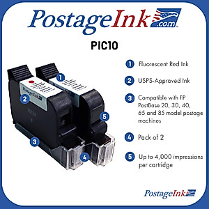 PostageInk.com PIC10 Ink Cartridge Non-OEM Replacement for FP PostBase 58.0052.3038.00 (2-Pack)