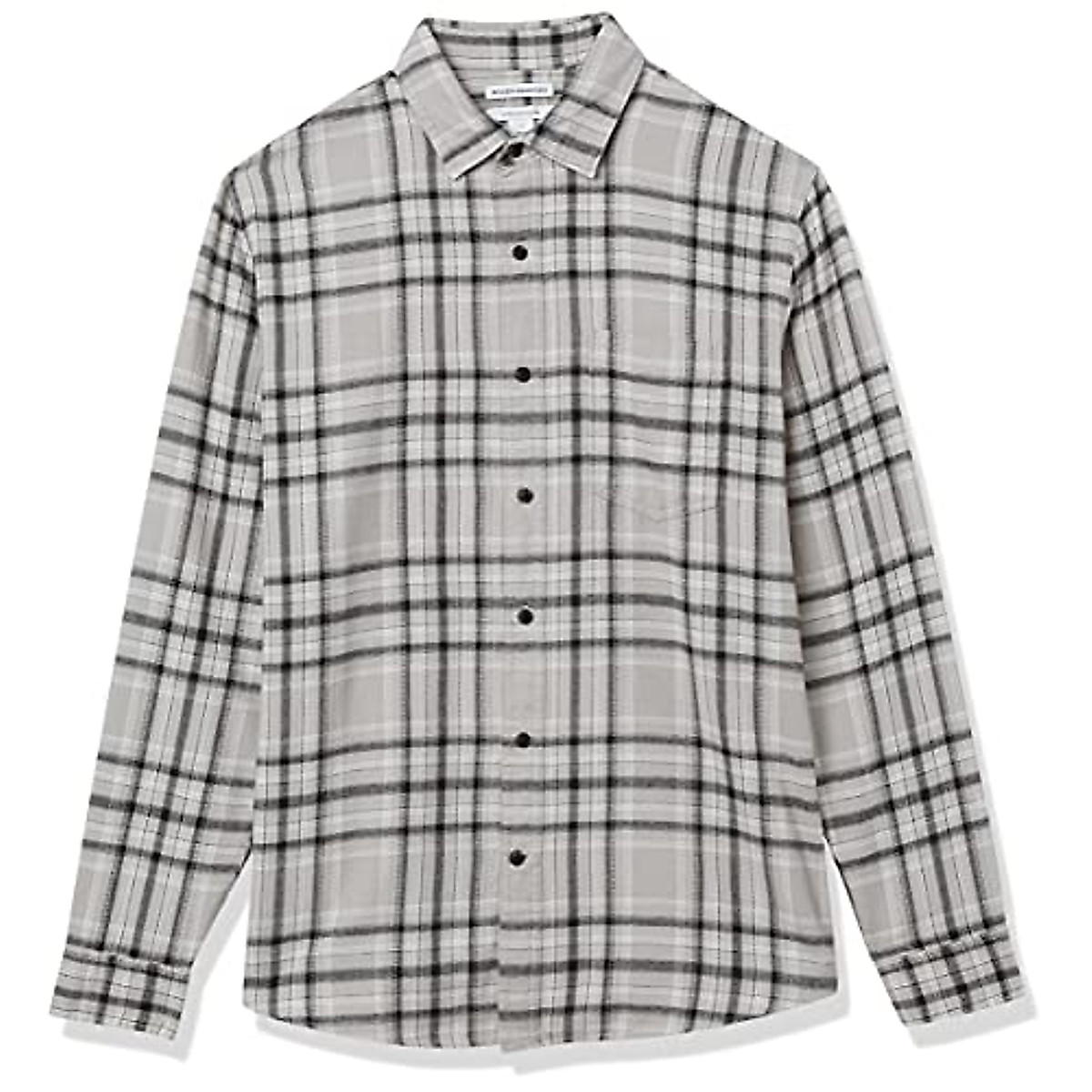 Amazon Essentials Men's Long-Sleeve Flannel Shirt (Available in Big & Tall), Black Light Grey Plaid, Large