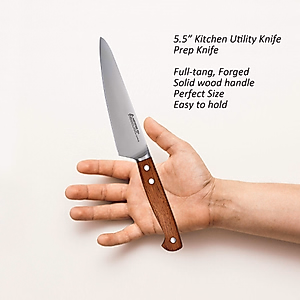 Utility Knife 5.5 Inch - MATTSTONE HILL Small Kitchen Knife, Compact Chef Knife, Petty Knife, German Steel, Wood Handle