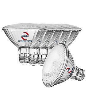 Explux Commercial-grade LED PAR30 Short Neck Flood Light Bulbs, 75W Equivalent, 40000 Hours, Dimmable, Full-glass Waterproof & Anti-Ageing, Soft White 2700K, 6-Pack