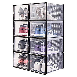 OnDisplay Clik Stackable Interlocking Shoe Box System (Medium Clear/Black, Set of 8)