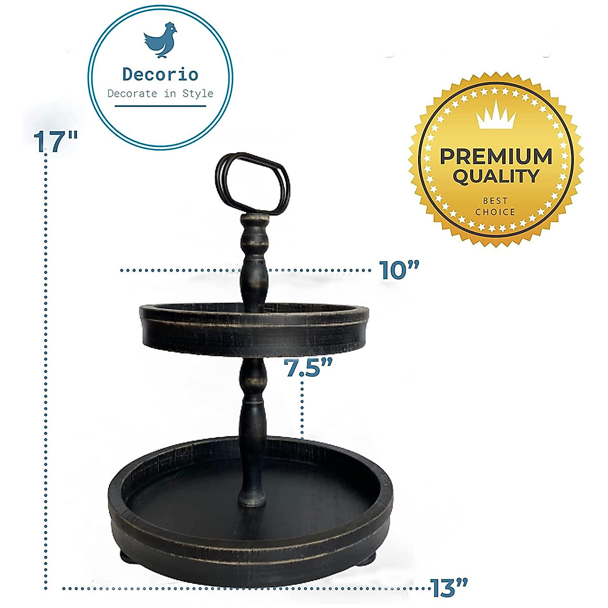 DECORIO Beautiful Tiered Tray Black Slighly Distressed, Two Tiered Wood Decorative Tray - Tiered Tray Stand - Two Tier Tray Tiered Tray Decor - 2 Tier Tray Tiered Serving Tray - Spring Decor 17"