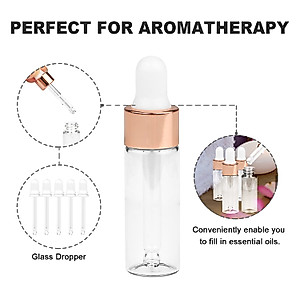 USRommaner 35 Pack,5ml Clear Sample Essential Oil Dropper,Empty Glass Dropper Vials With Rose-Gold Cap,Glass Pipette Liquid Travel Perfume Liquid Holder Container-Pipette,Funnel,included
