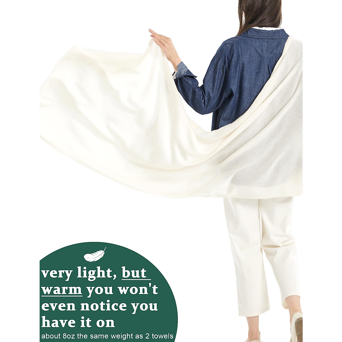 VIKIDEER 100% Cashmere Scarf Knitted Wrap Shawl Extra Large Long Scarf Stole for Women Wayfarer Travel White