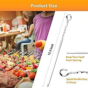 Kabob Skewers, AIDOIT 40 PCS 15.2 Inch Flat Metal BBQ Barbecue Skewer Stainless Steel Shish Kebob Sticks Wide Reusable Grilling Skewers Set for Meat Shrimp Chicken Vegetable