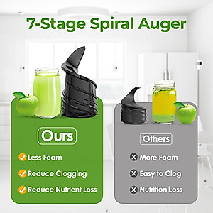 Masticating Juicer Machines, 350W Slow Cold Press Juicer with 5.3" Feeding Chute, High Juice Yield Juicer for Fruits and Vegetables, Easy to Clean