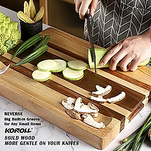 KONOLL Large Acacia Oak Wood Cutting Board for Kitchen Multipurpose Chopping Board with Juice Groove & Built-in well for Meat, Cracker, Vegetables and Cheese, 15 x 12 x 1.5 Inch