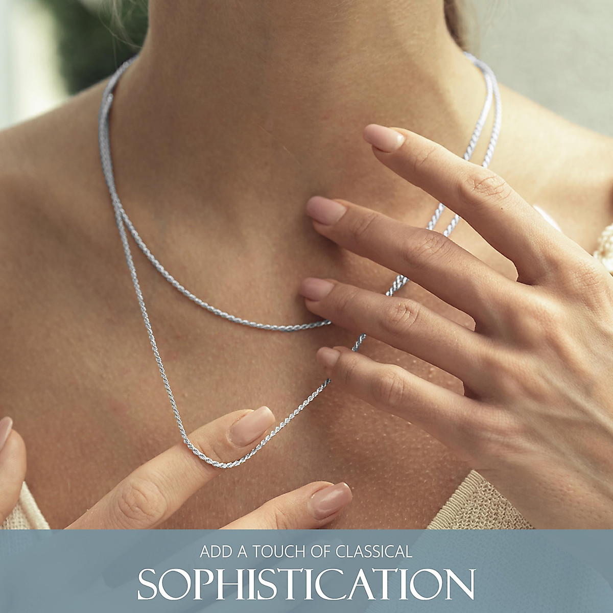 KISPER Solid 925 Sterling Silver Italian 1.6mm Diamond-Cut Twisted Braided Rope Link Chain Necklace for Men & Women with Lobster Clasp – Made in Italy, 20"