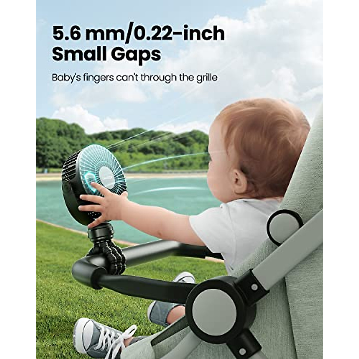 Gaiatop Mini Portable Stroller Fan, Battery Operated Small Clip on Fan, Detachable 3 Speed Rechargeable 360° Rotate Flexible Tripod Handheld Desk Cooling Fan for Car Seat Crib Treadmill Travel Black