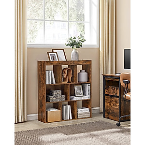 VASAGLE Bookcase, Bookshelf, Freestanding Storage Unit, 8 Open Compartments, Used Horizontally, Vertically, Upside Down, 11 x 35.4 x 39.4 Inches, for Living Room, Study, Office, Rustic Brown ULBC55BX