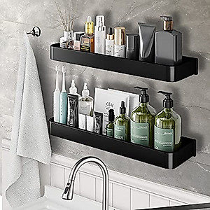 IUKPPTUI Bathroom Shelf Wall Mounted Decor Shower Rack Cosmetics Organizer Aluminium Floating Shelves for Kitchen Storage Black