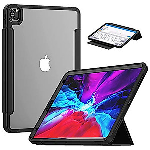 OKUT Smart Case for iPad Pro 12.9" 2020 & 2018,Heavy Duty Protective Cover with Pencil Holder/Tri-Fold Stand/Auto Sleep-Wake/Protector -Black……