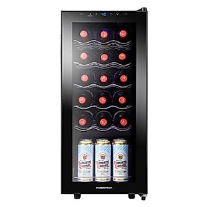 Phiestina Wine Cooler Wine and Beverage Refrigerator 18 Bottles or 15 Bottles 9 cans Beer Fridge Freestanding,with Removable Shelves Interior Lighting Digital Touch Control for Home/Bar/Office