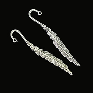 80pcs Retro Silver Alloy Feather Bookmark W/Loop for Kids Office Reading