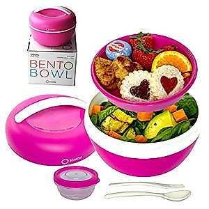 kinsho Bento Salad Container, Lunch Bowl for Salads | Bento Lunch-Box Containers with Lid for Adults | Meal Prep Kit for Lunches To Go | Leakproof Dressing Cup | BPA-Free Grey