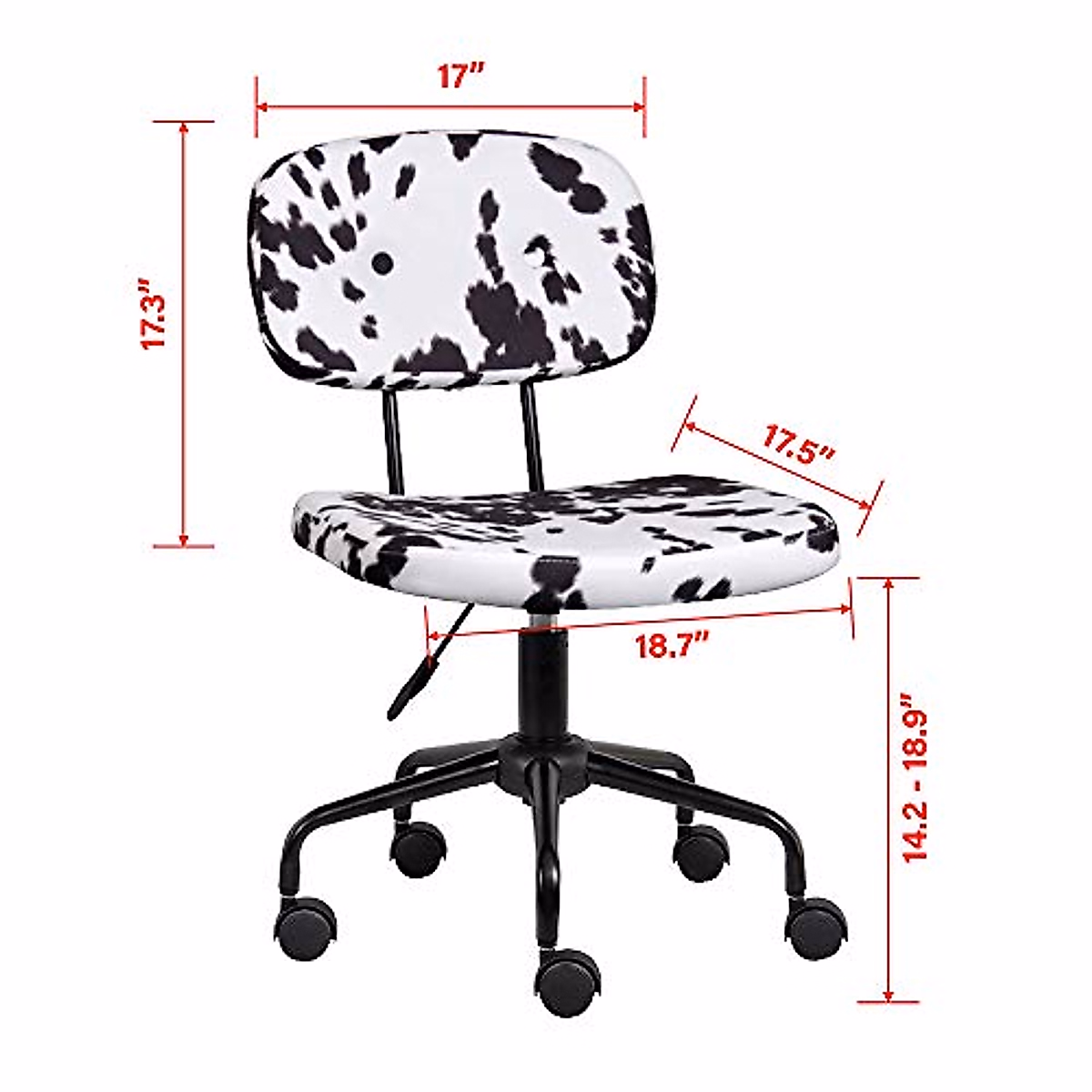 GIA Barnyard Holstein Cow Pattern Home Office Task Chair Without Arms, Metal, White and Black